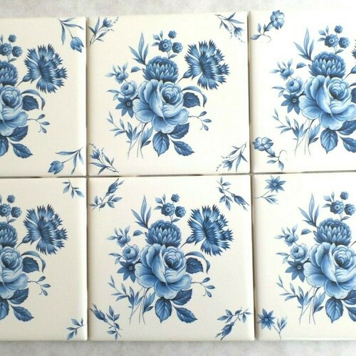 Light Blue Dresden Rose Delft Design Ceramic Tile Kiln Fired - Etsy