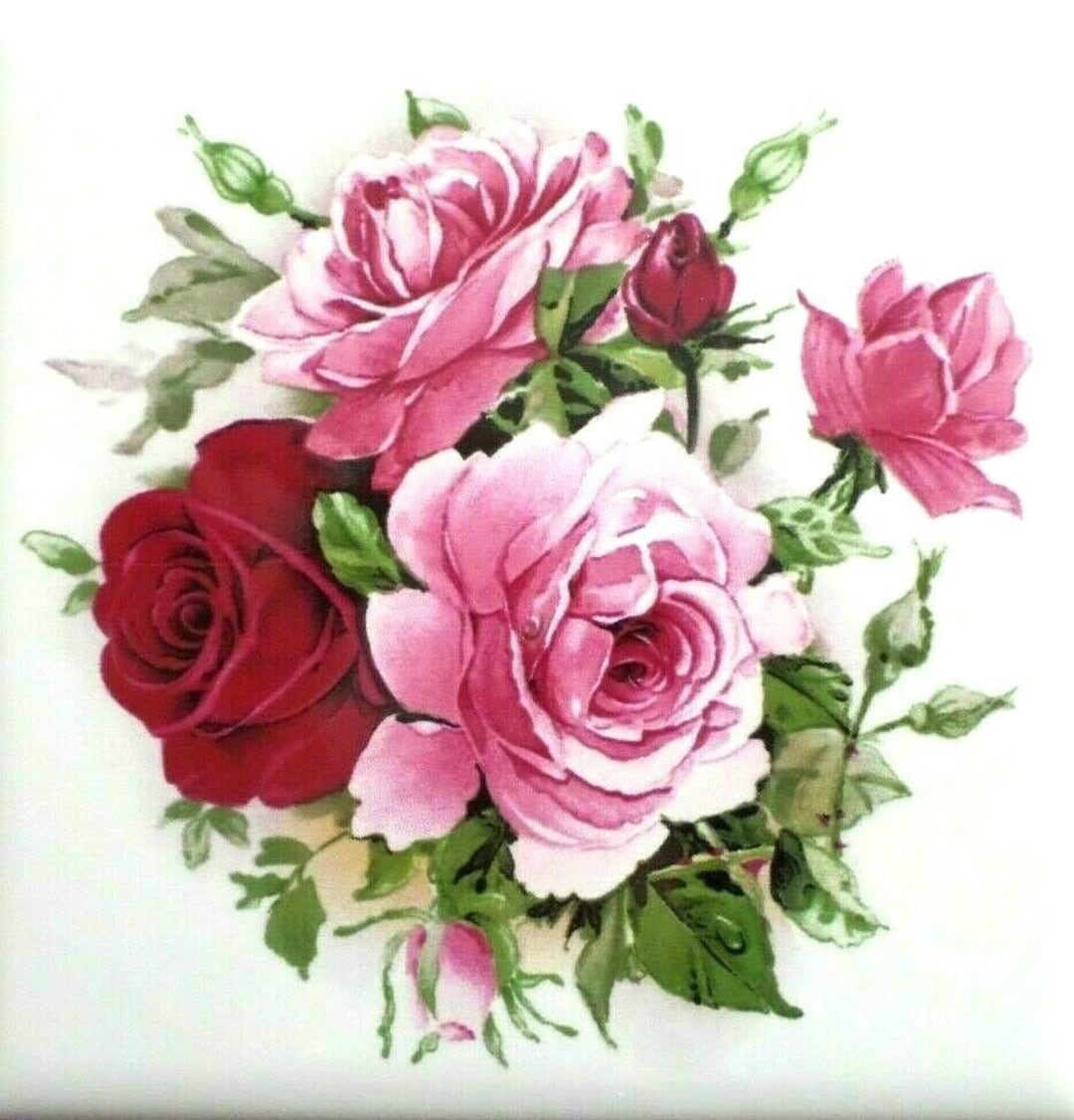Ceramic Summertime Rose Roses Ceramic Tile Kiln Fired Flower 4.25" X 4. ...