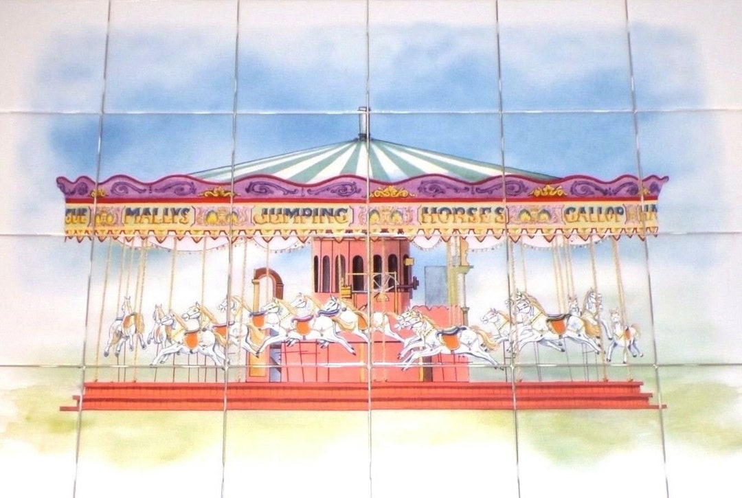 Ceramic SALE Carousel Ceramic Tile Mural and Separate Matching Accent ...