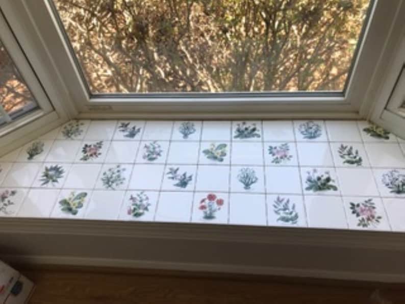 Ceramic Botanical Tea Herb Botanical Flower Ceramic Tiles Set of 6 of 4 ...
