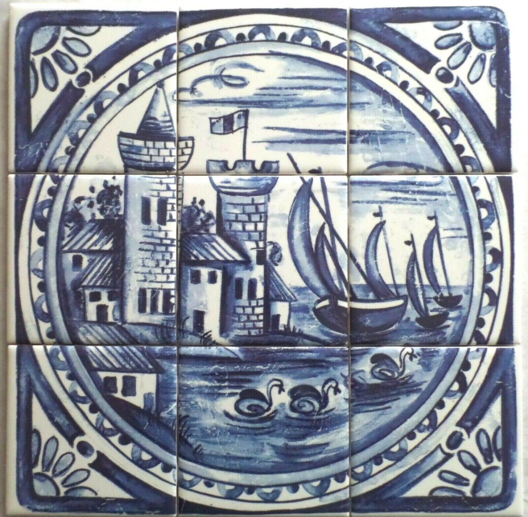Ceramic Blue Delft Design Castle Ceramic Tile Mural 9pc 4.25 Back Splash Kiln Fired - Etsy