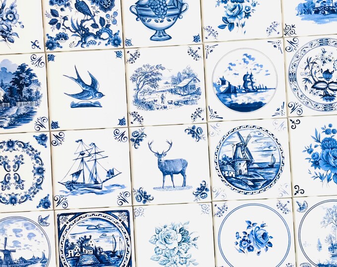Blue & White Delft Design Assortment of 28 Kiln Fired Backsplash ...