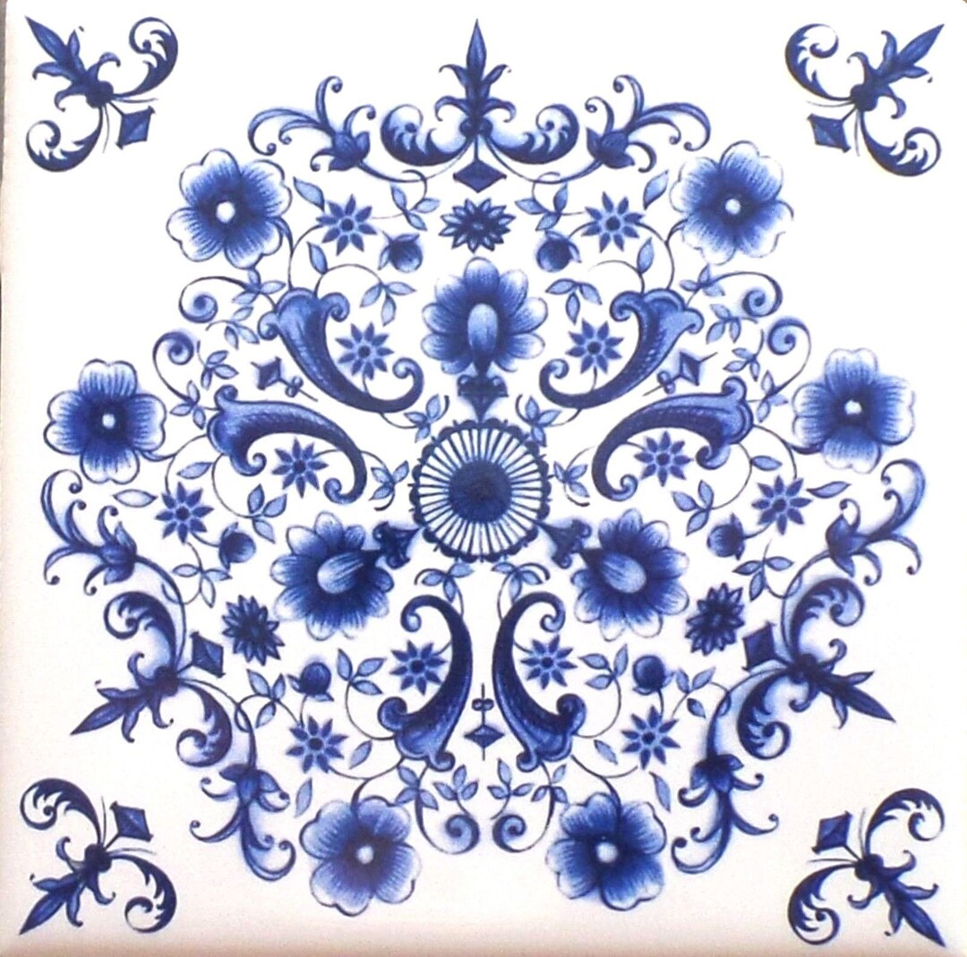 Ceramic Elegant Sienna Rose Blue Delft Design Ceramic Tile Center Inlay ...