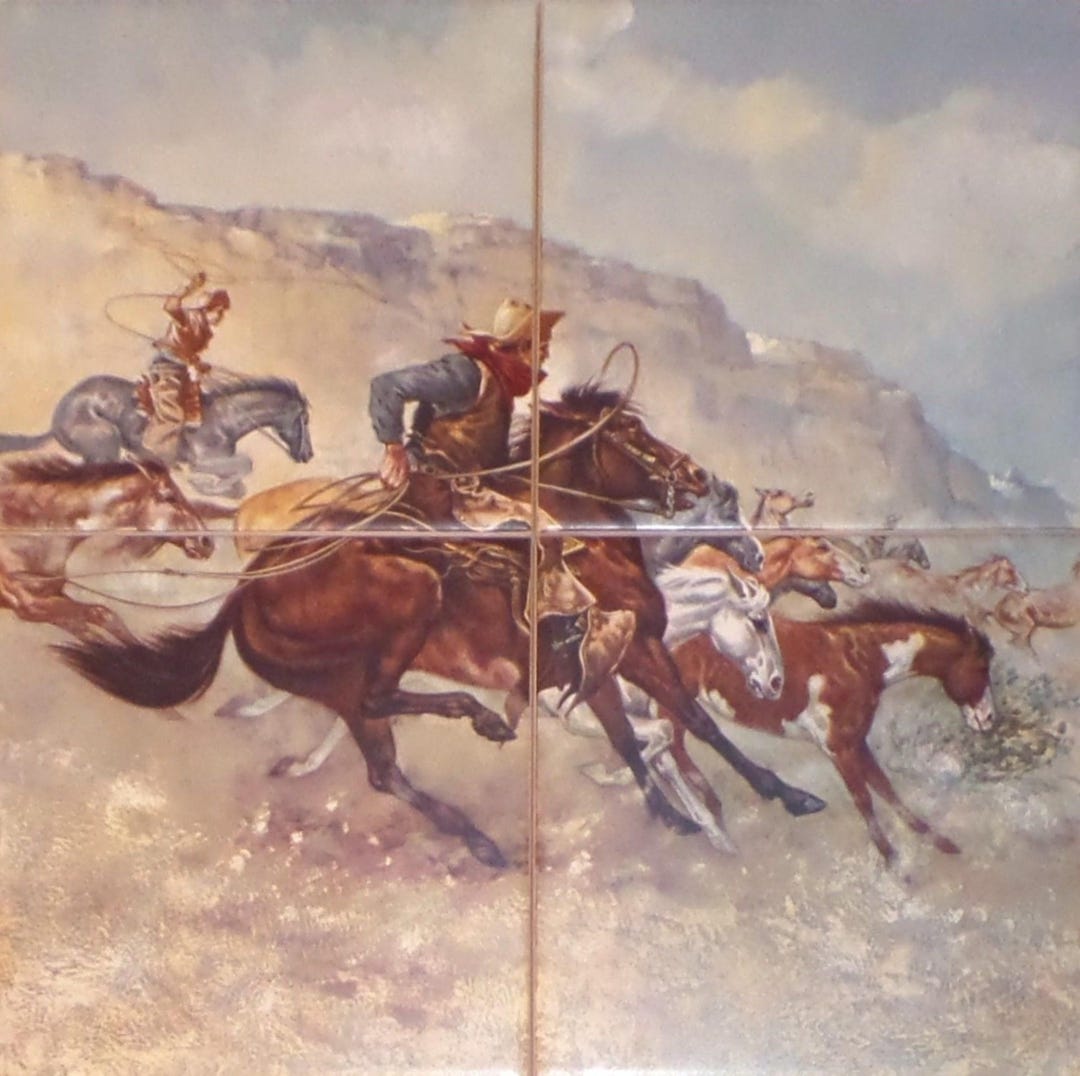 2 Murals Remington Horse Western Ceramic Tile Mural 17" X 12.75" Kiln ...