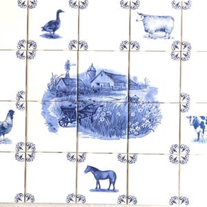 Ceramic Blue Farm Delft Design 20 Pc Mural 4.25" Ceramic Tiles 12.75" X ...