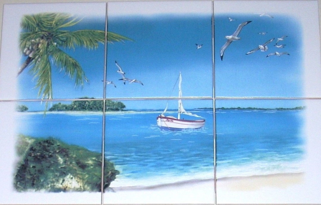 Ceramic Sail Boat Small Ceramic Tile Mural Kiln Fired 12.75" X 8.50" Ocean Water - Etsy