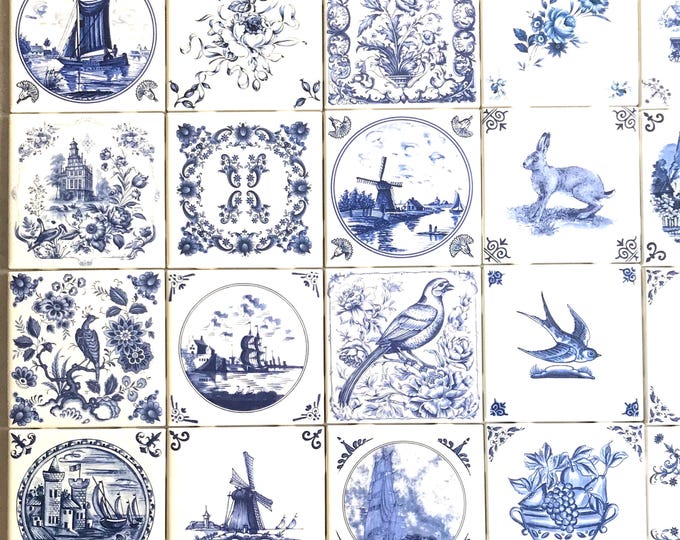 28 Blue Assorted Delft Design Tiles Kiln Fired 4.25" X 4.25" Décor as ...