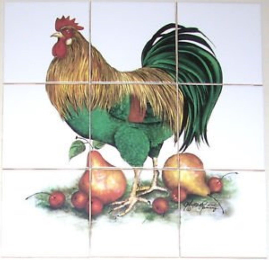 Ceramic Rooster With Pears 12.75" X 12.75" Ceramic Tile Mural Basket ...