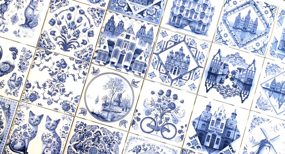 Ceramic 24 Blue Delft Ceramic Tiles Amsterdam Collection 4.25" X 4.25 ...