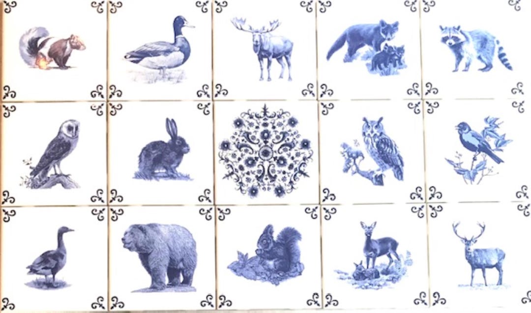 Ceramic Woodland Forest Creatures Delft Design Set of 15 Ceramic Tile ...