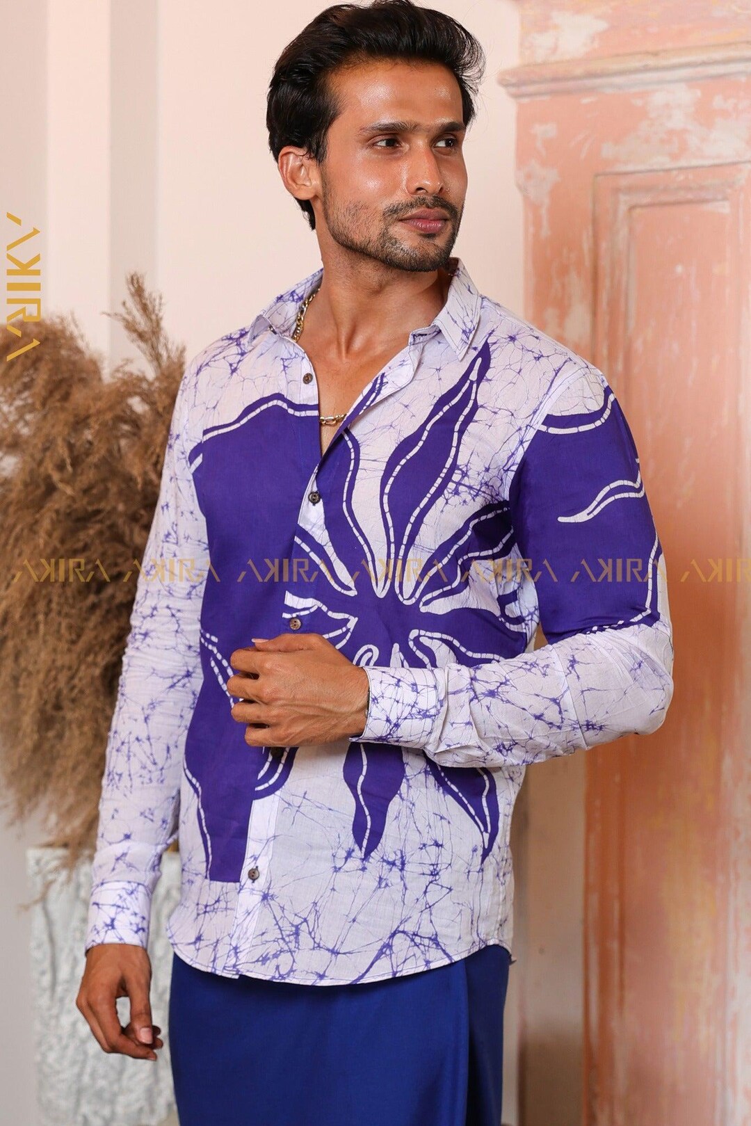 Blue Flower Garden Men Shirt | Kaftan, Bohemian Dress, Floral Dress ...