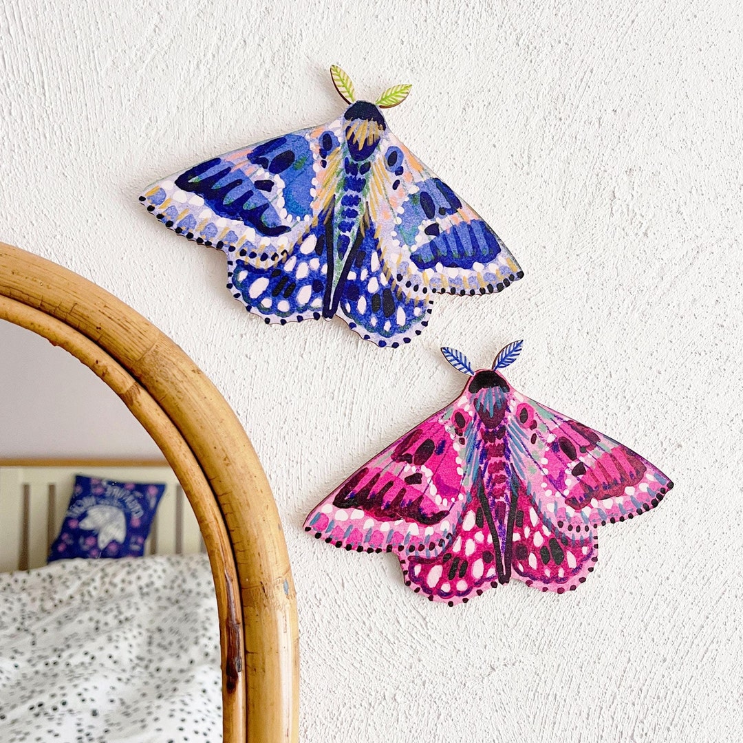 Wooden Moth Wall Decoration, Maximalist Home Decor, Insect Ornament ...