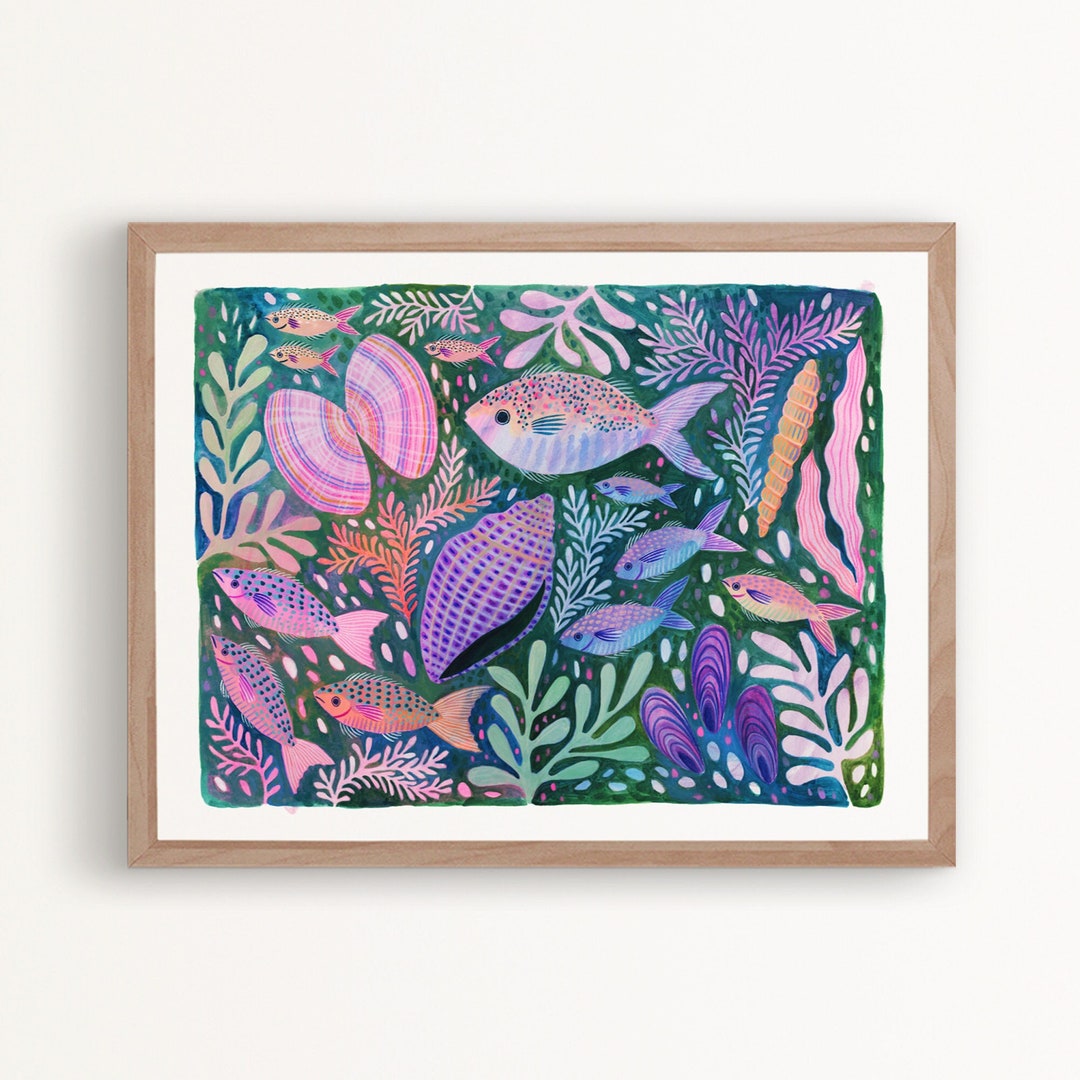 Weird Fishes Art Print, Shell Wall Art, Modern Coastal Home Decor, Fish ...