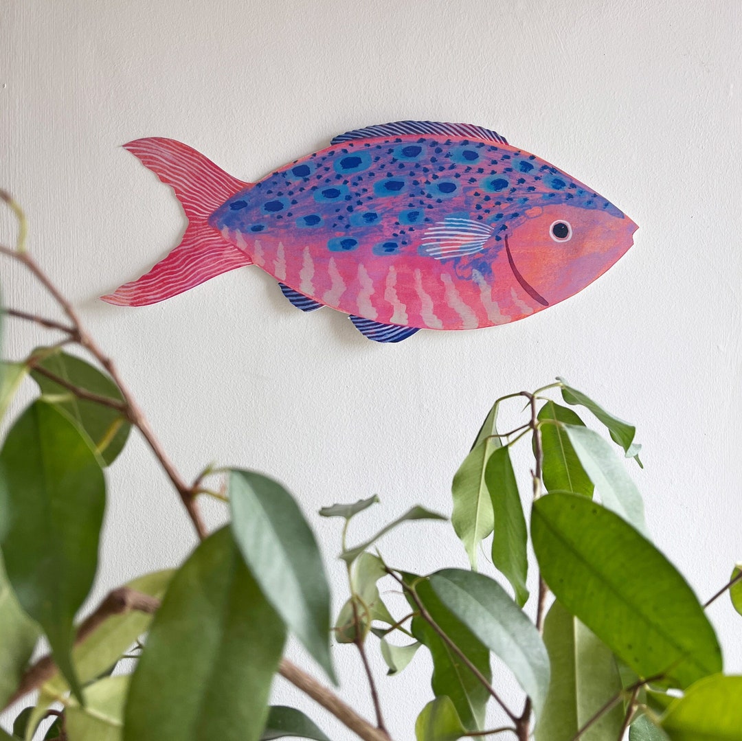 Large Wooden Fish Decoration, Bathroom Art, Laser Cut Fish, Marine Home ...