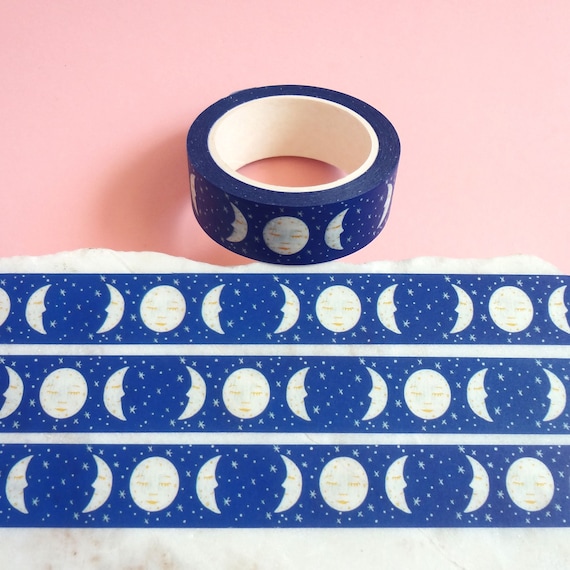 Moon Phases Washi Tape Blue Stationery Full Moon Journal - Etsy
