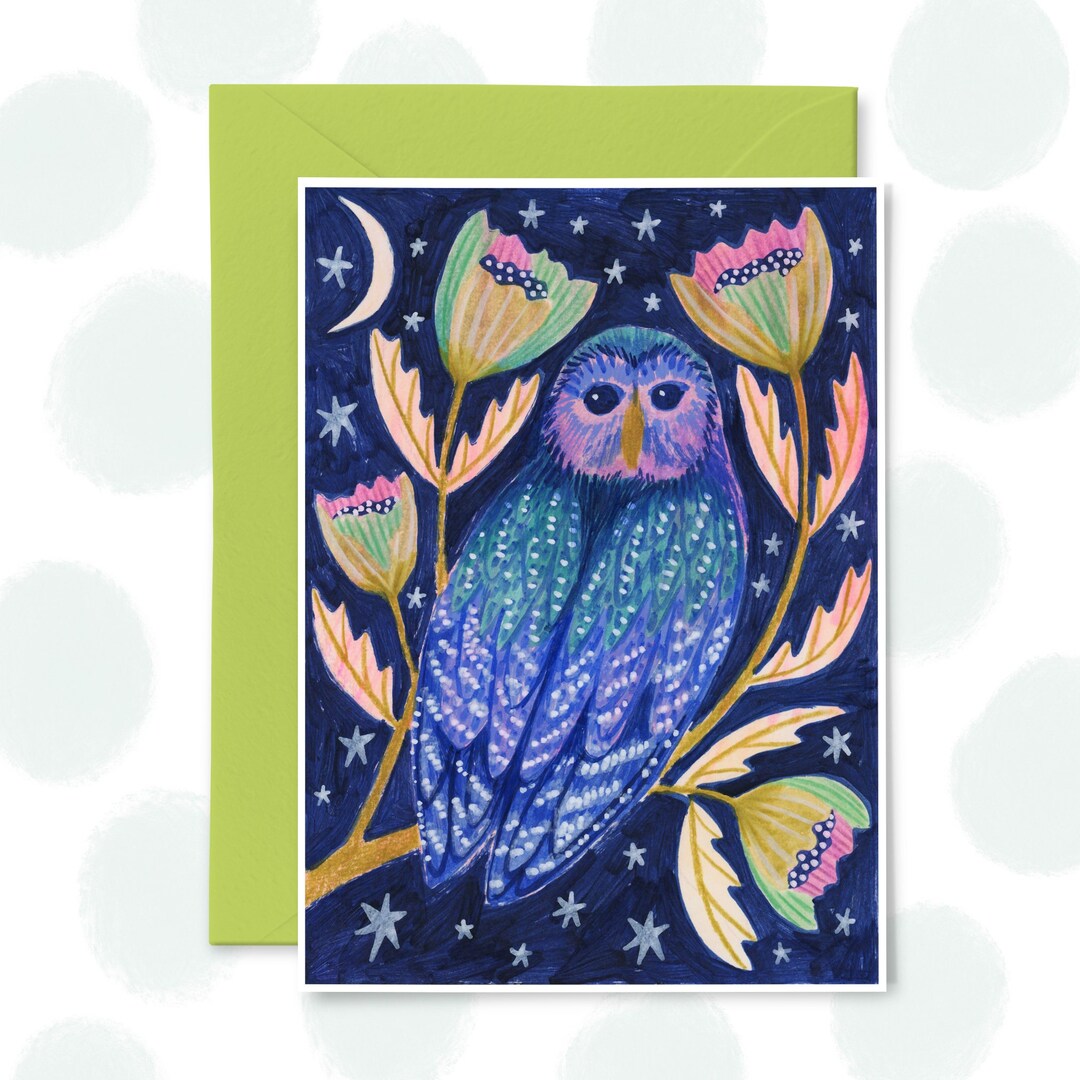 Midnight Owl Greetings Card, Blank Inside, Magical Nature, Card for ...