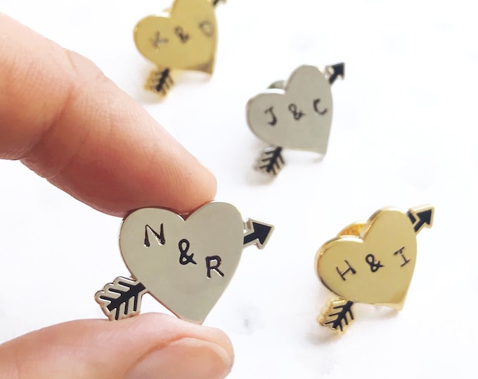 Arrow Heart Personalised Pin Badge, Love Enamel Pin, Custom Initials ...