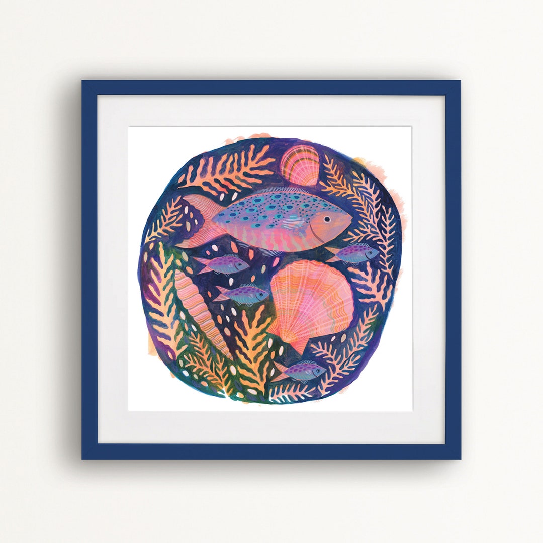 Fish and Shells Art Print: Colourful Coastal Wall Decor - Etsy