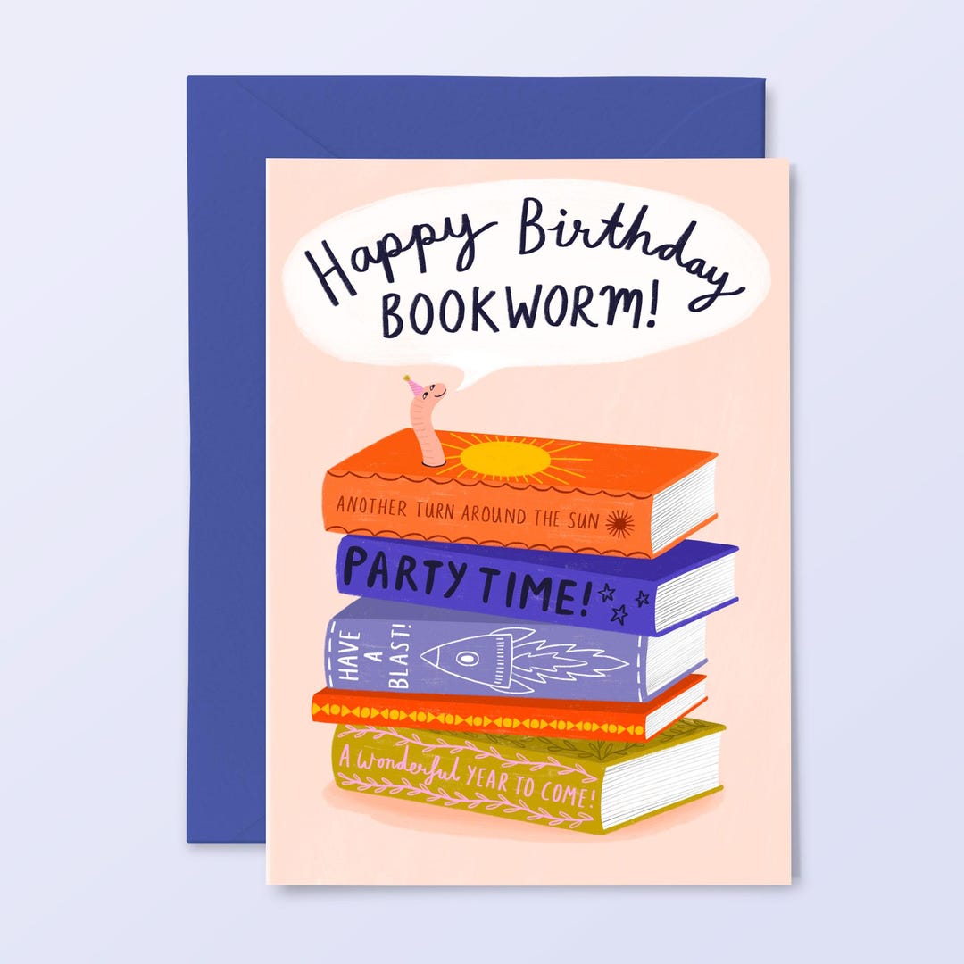 Bookworm Birthday Card: Fun Book Lover Greetings Card - Etsy