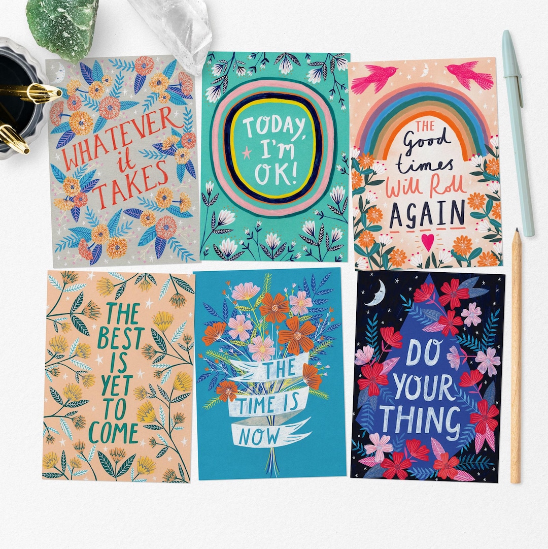 Postcard Set - Happy and Positive Quotes, Colourful Notecards, A6 Art ...