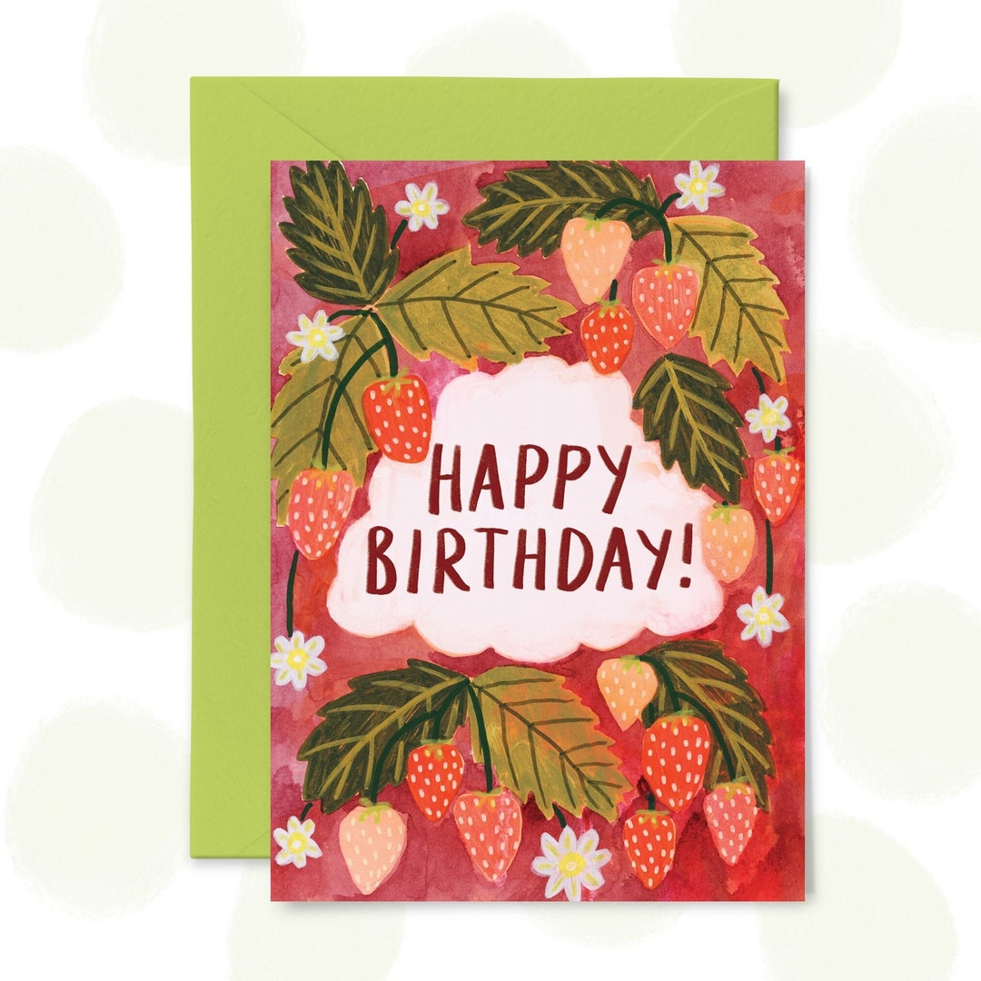 Strawberries Art Happy Birthday Card, Hand Painted, Fraises, Strawberry ...