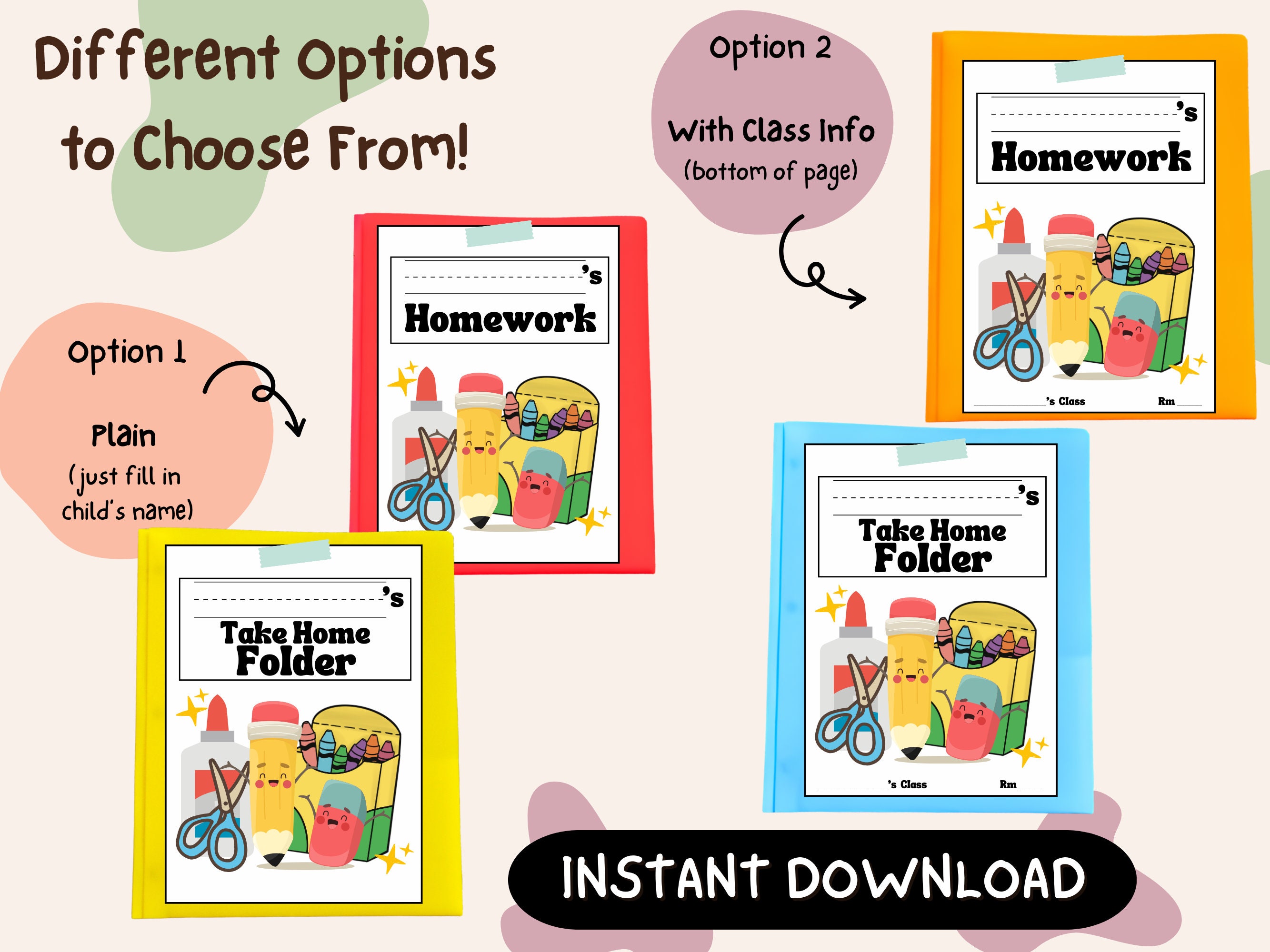 Homework Folder Cover Take Home Folder Cover Classroom Folder Cover ...