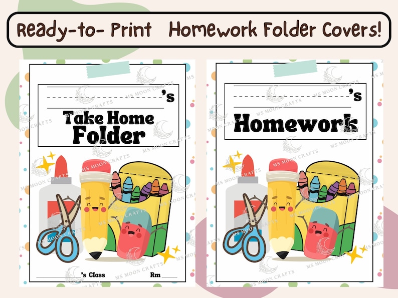 Homework Folder Cover Take Home Folder Cover Classroom Folder Cover ...