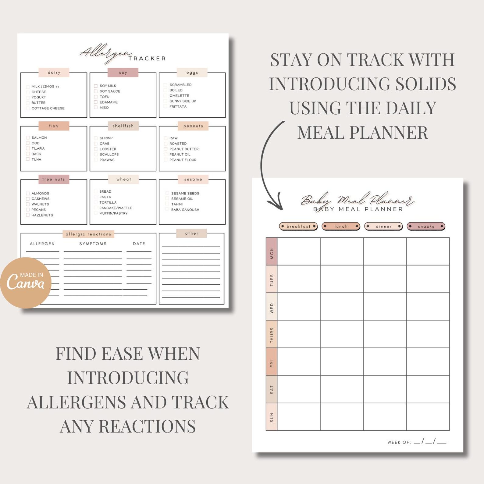 Starting Solids Printable | Baby Led Weaning | Allergen Tracker | First ...