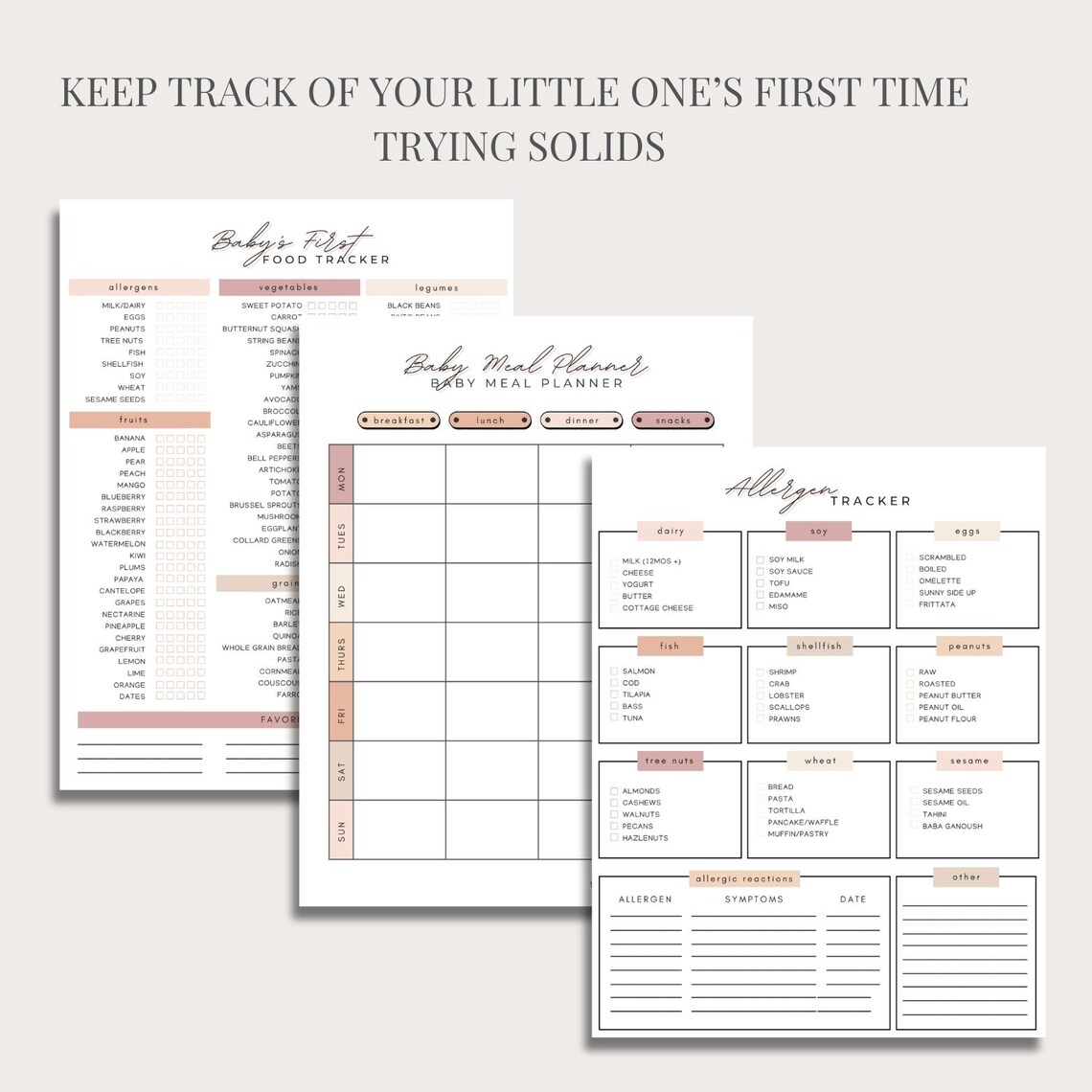 Starting Solids Printable | Baby Led Weaning | Allergen Tracker | First ...