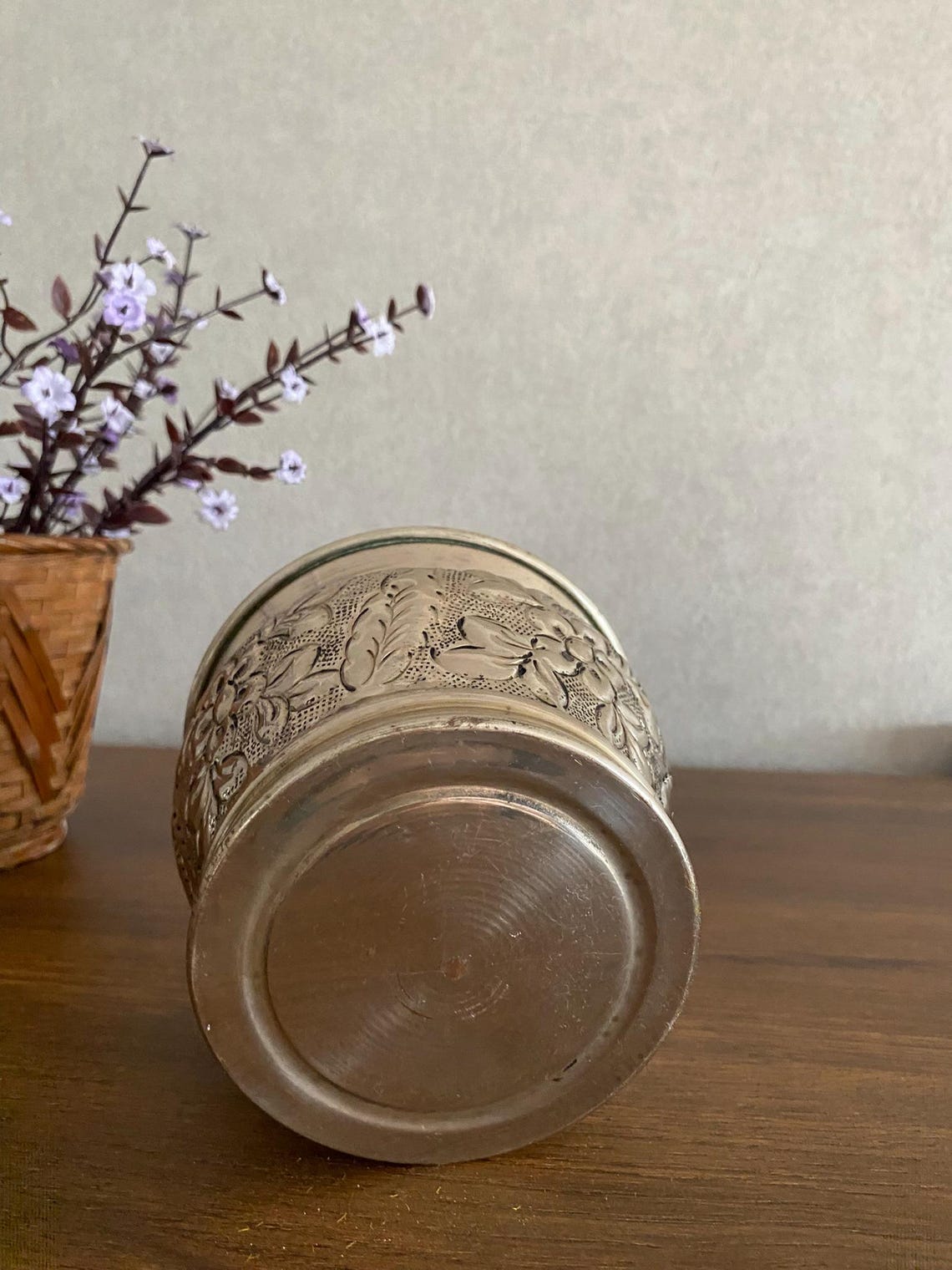 Vintage Silver Plated Embossed Flower Pot - Indoor Planter Vase With ...