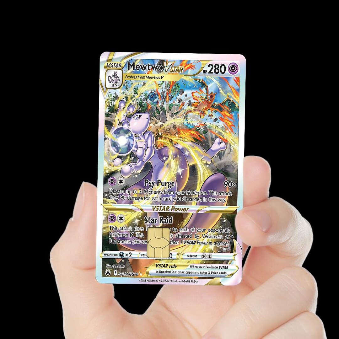Custom Pokemon Holographic Mewtwo Credit/debit Card Decal Sticker Skin ...