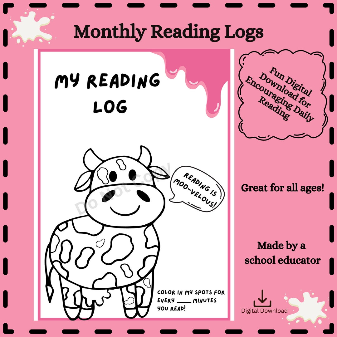 Cow Monthly Reading Log - Fun Fillable Progress Tracker - Encourages ...