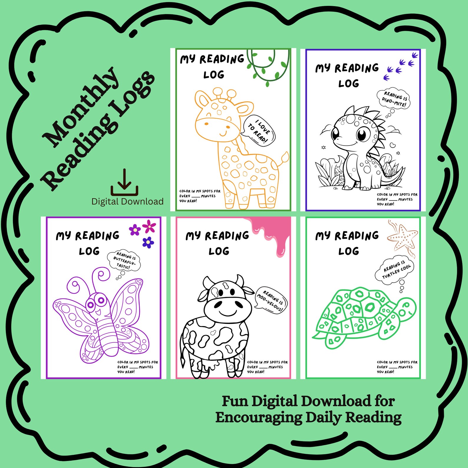 Monthly Reading Logs - Fun Digital Download for Tracking Progress ...