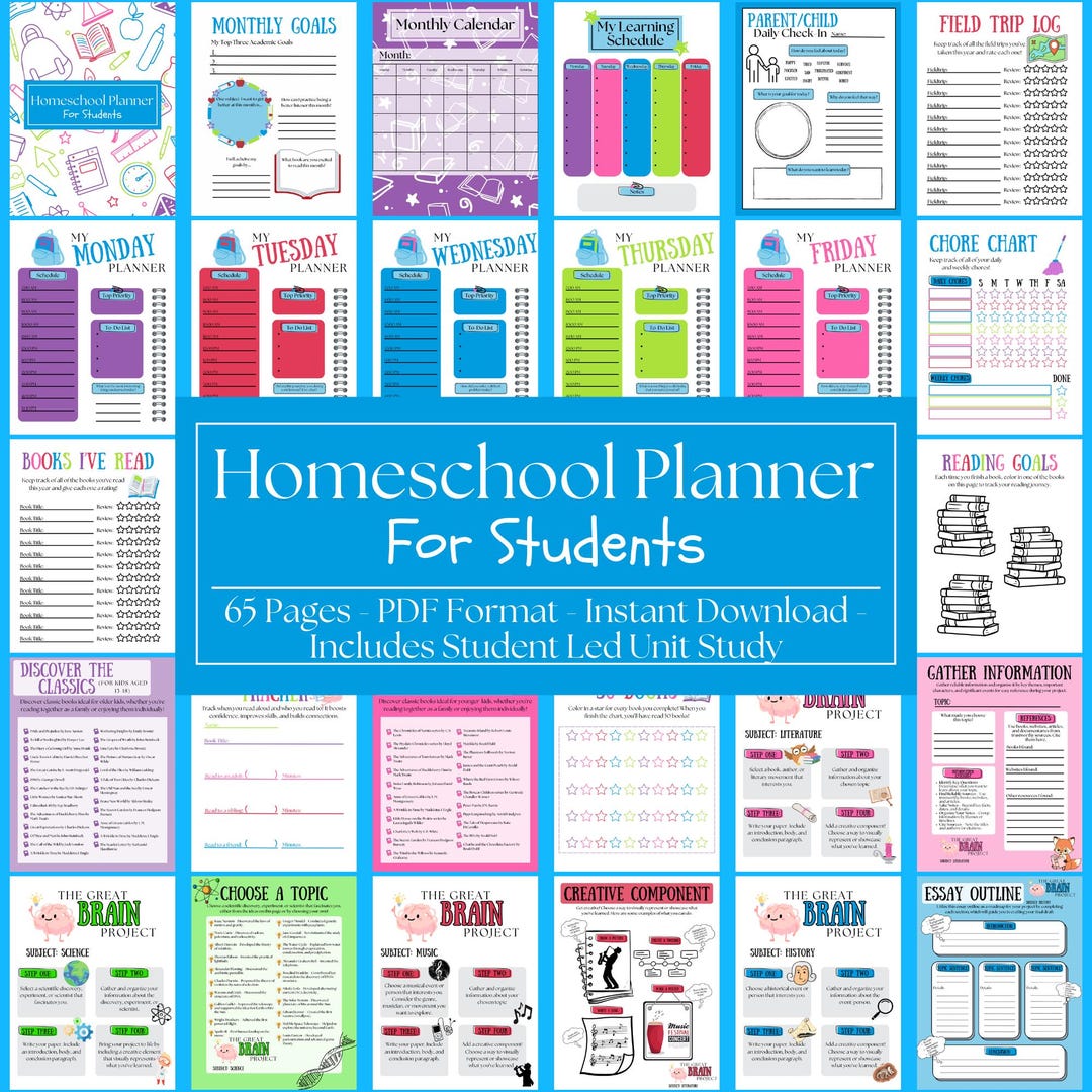 Homeschool Planner for Students, Engaging 65-page Printable Planner for ...