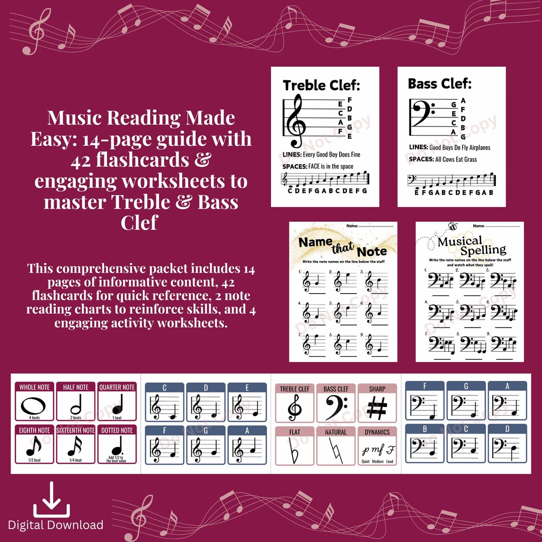 Music Reading Made Easy: 14-page Guide With 42 Flashcards & Engaging ...