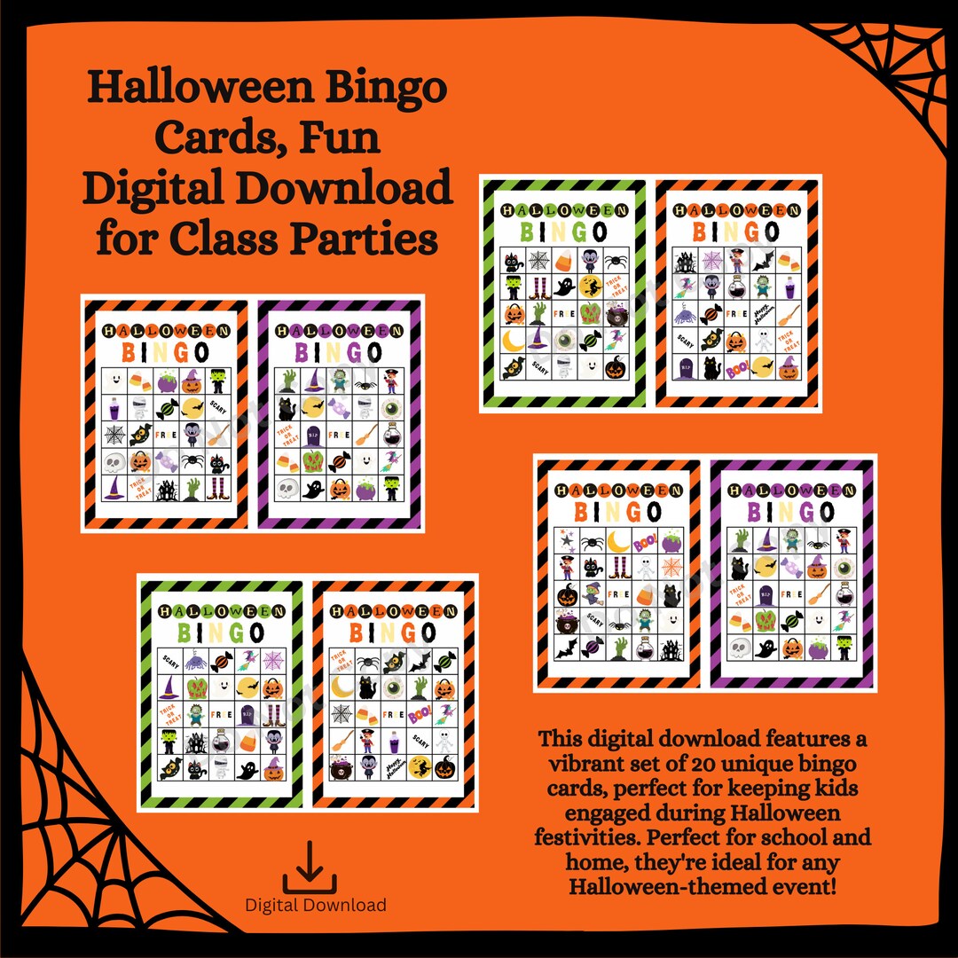 Halloween Bingo Cards Fun Digital Download, Set of 20 Unique Cards for ...