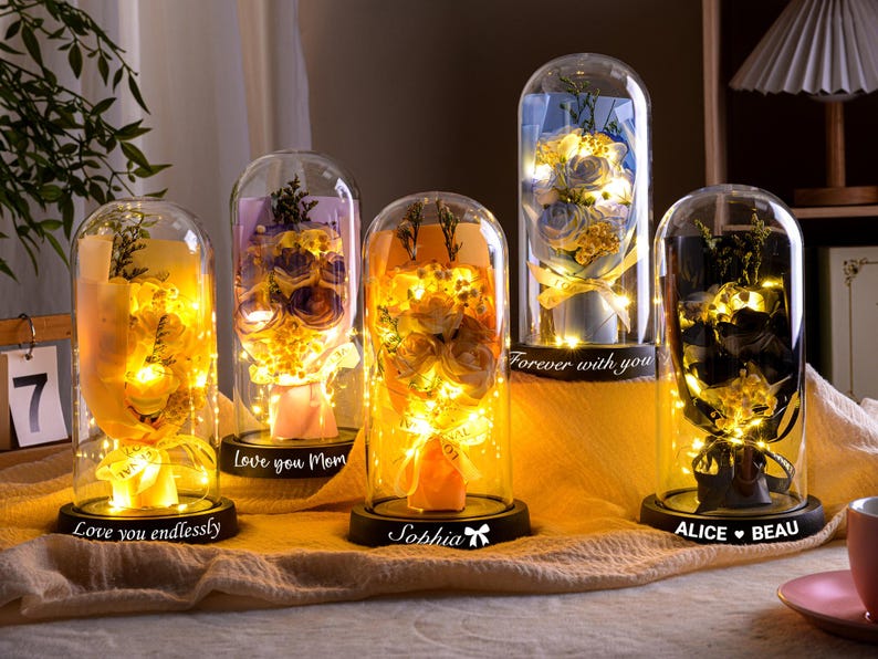 Personalized Galaxy Rose in Glass Dome With LED Light,eternal Love ...