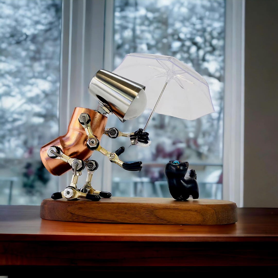 Handcrafted Metal Robot Desktop Model With Umbella Desktop Decoration ...