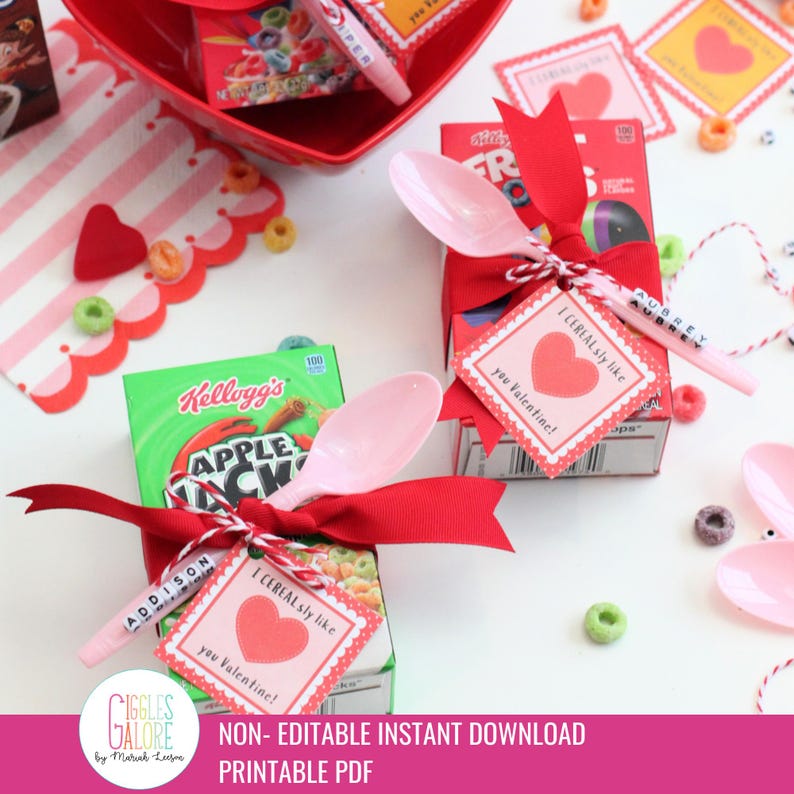 Cereal Valentine's Day Tag, PDF Instant Download - Etsy