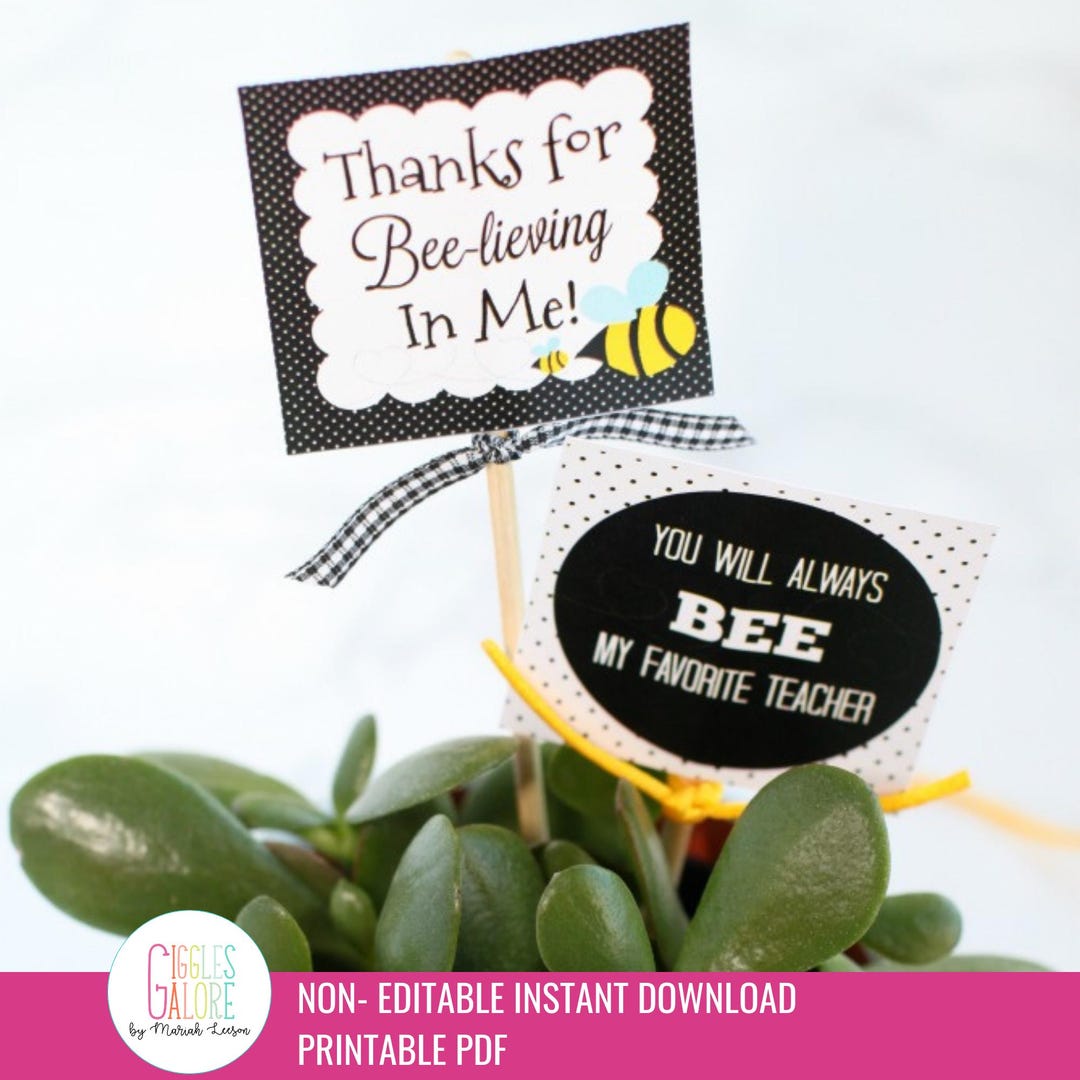 Bee Teacher Appreciation Gift Tag, PDF Instant Download - Etsy