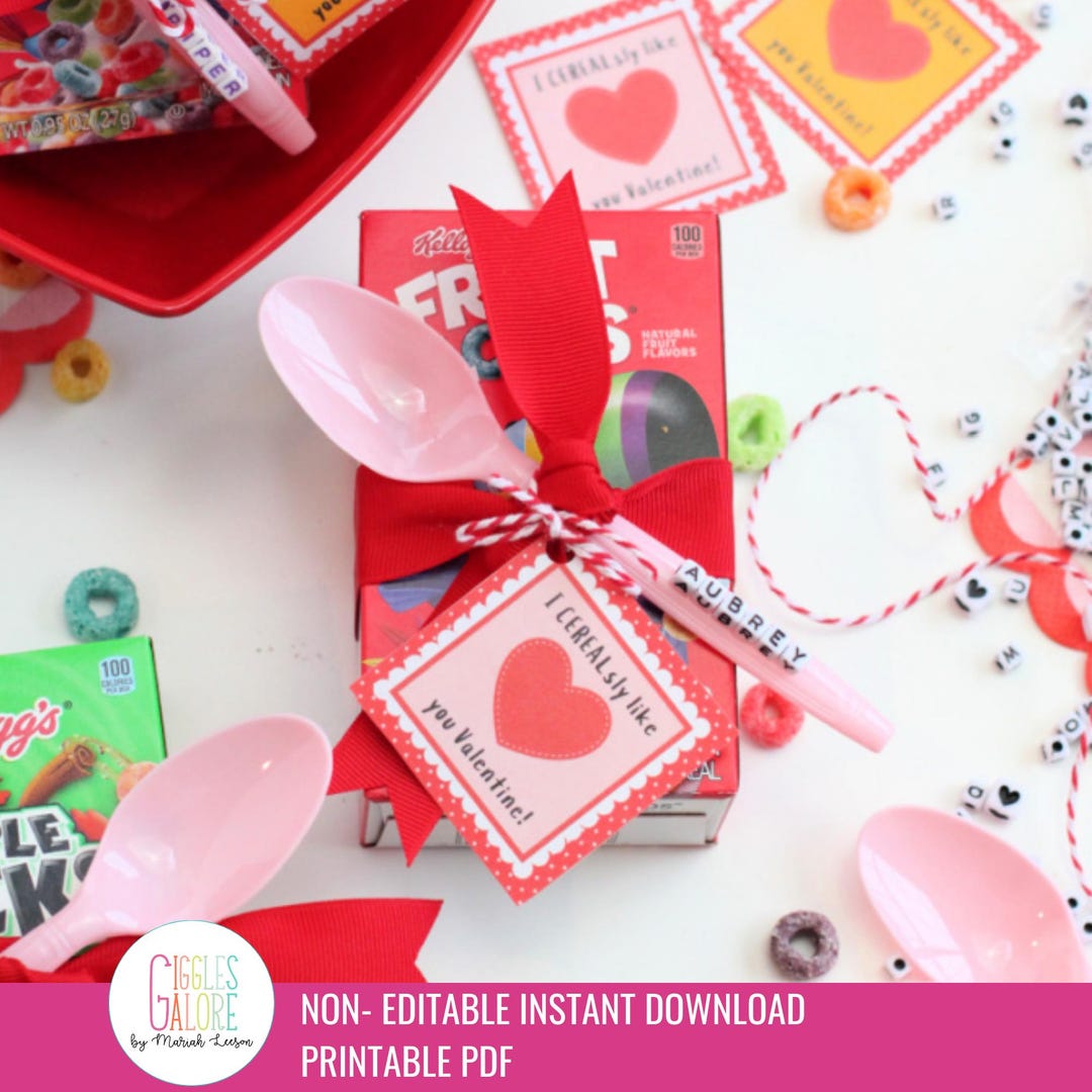Cereal Valentine's Day Tag, PDF Instant Download - Etsy