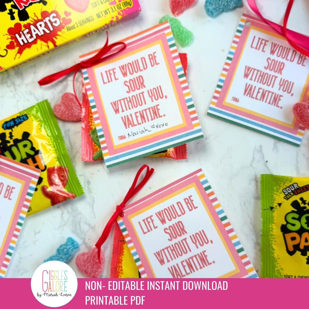 Sour Candy Valentine's Day Tag, PDF Instant Download - Etsy