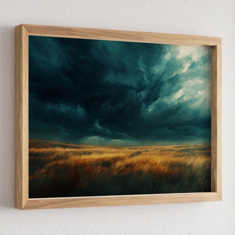 Dark Clouds Painting, Moody Landscape, Atmospheric Wall Art, Dark Sky ...