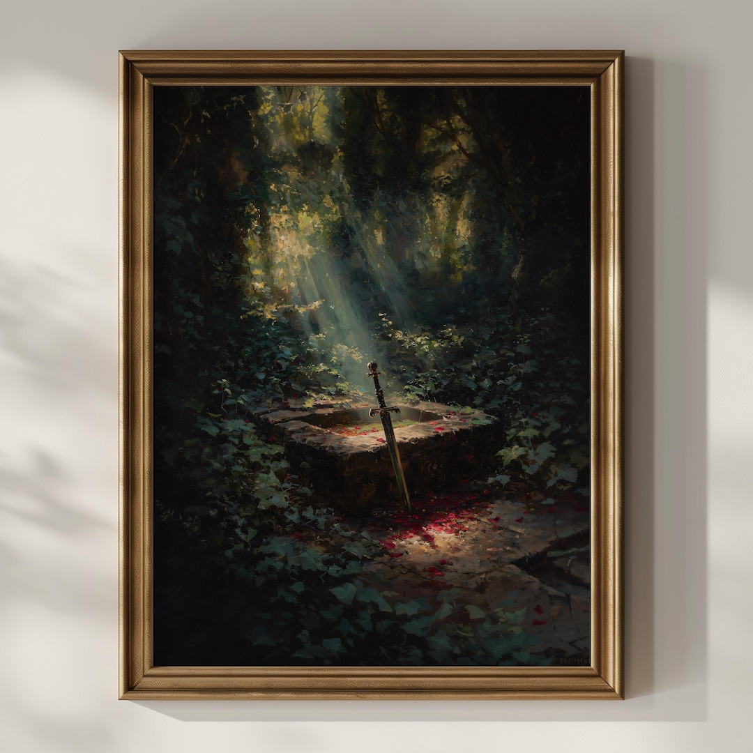 Excalibur Sword in Stone Wall Art, Enchanted Forest Fantasy Print ...