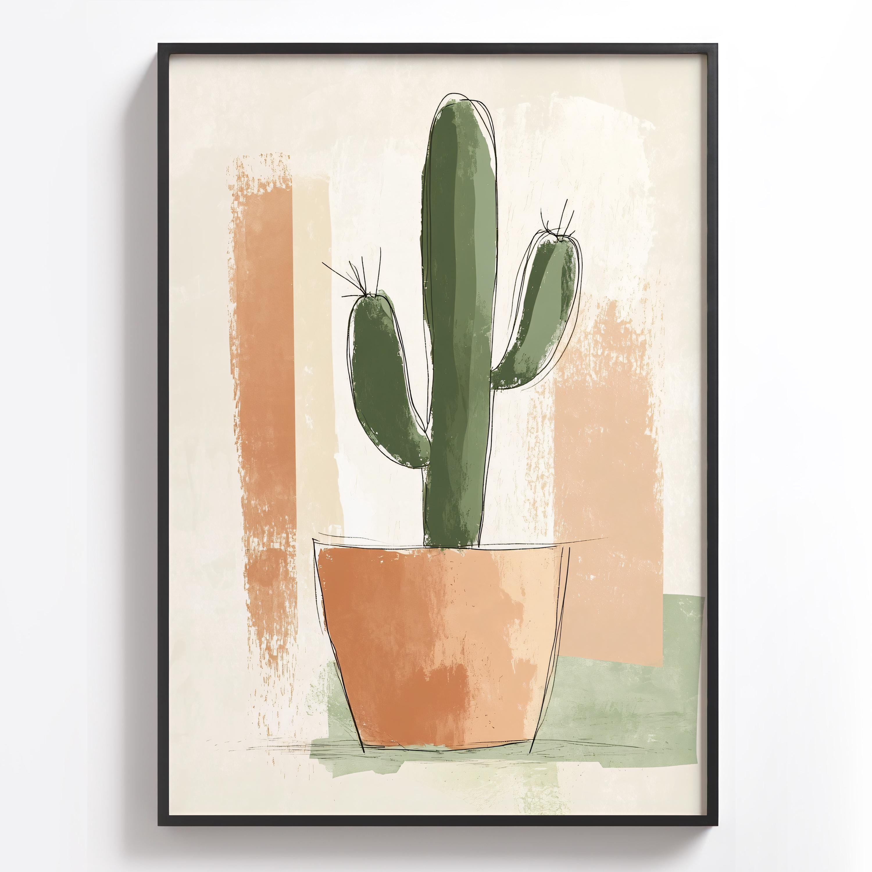 Minimalist Cactus Art Print, Modern Botanical Wall Art, Abstract Cactus ...