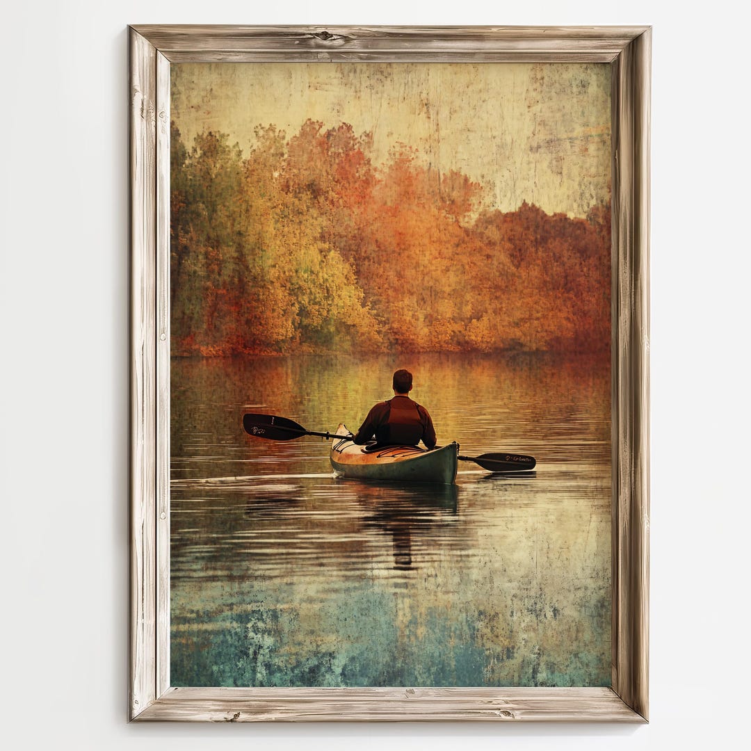 Rustic Kayak Print, Autumn Lake Wall Art, Nature Adventure Decor ...