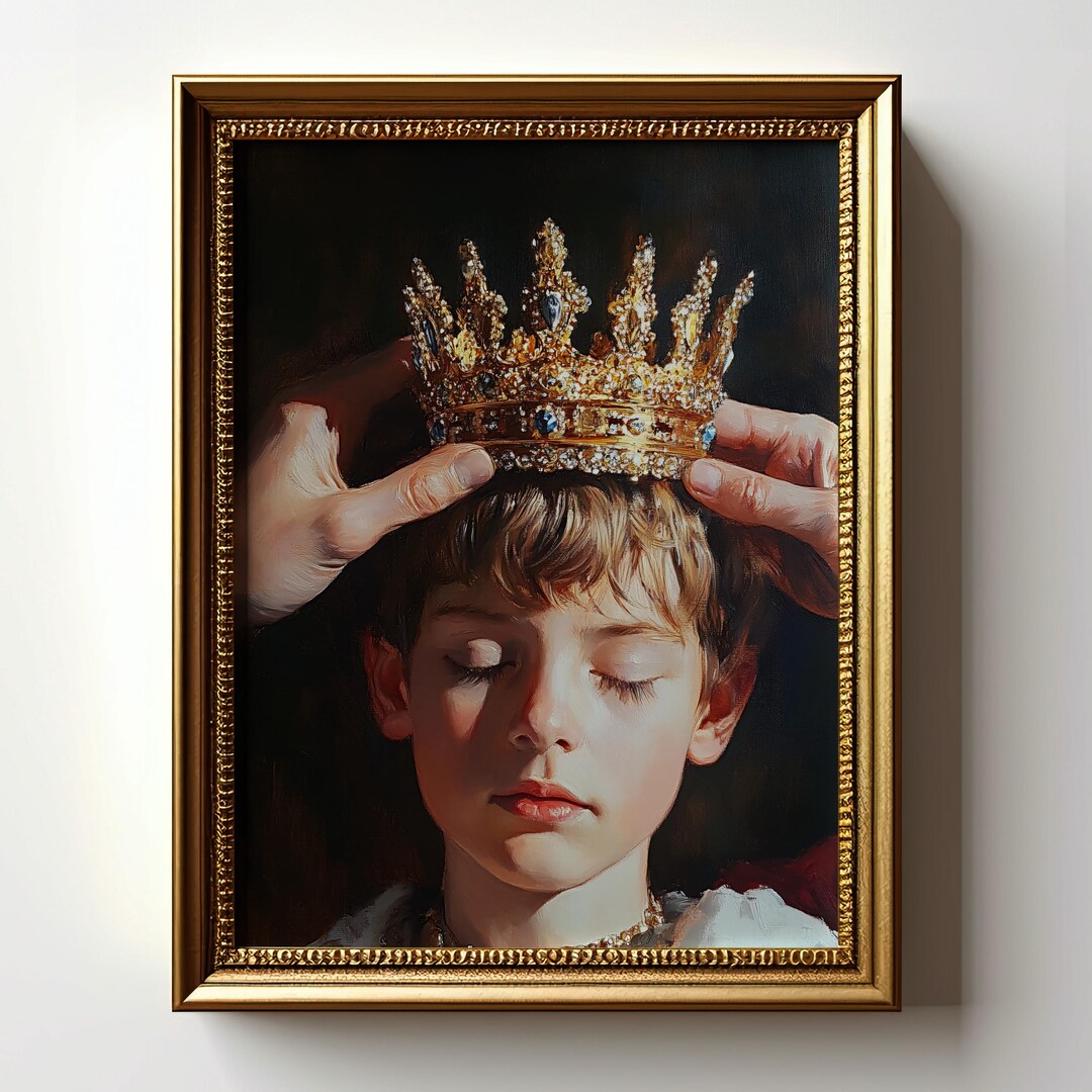 Young King Painting Print, Crowned Child Art, Royal Portrait Wall Art ...