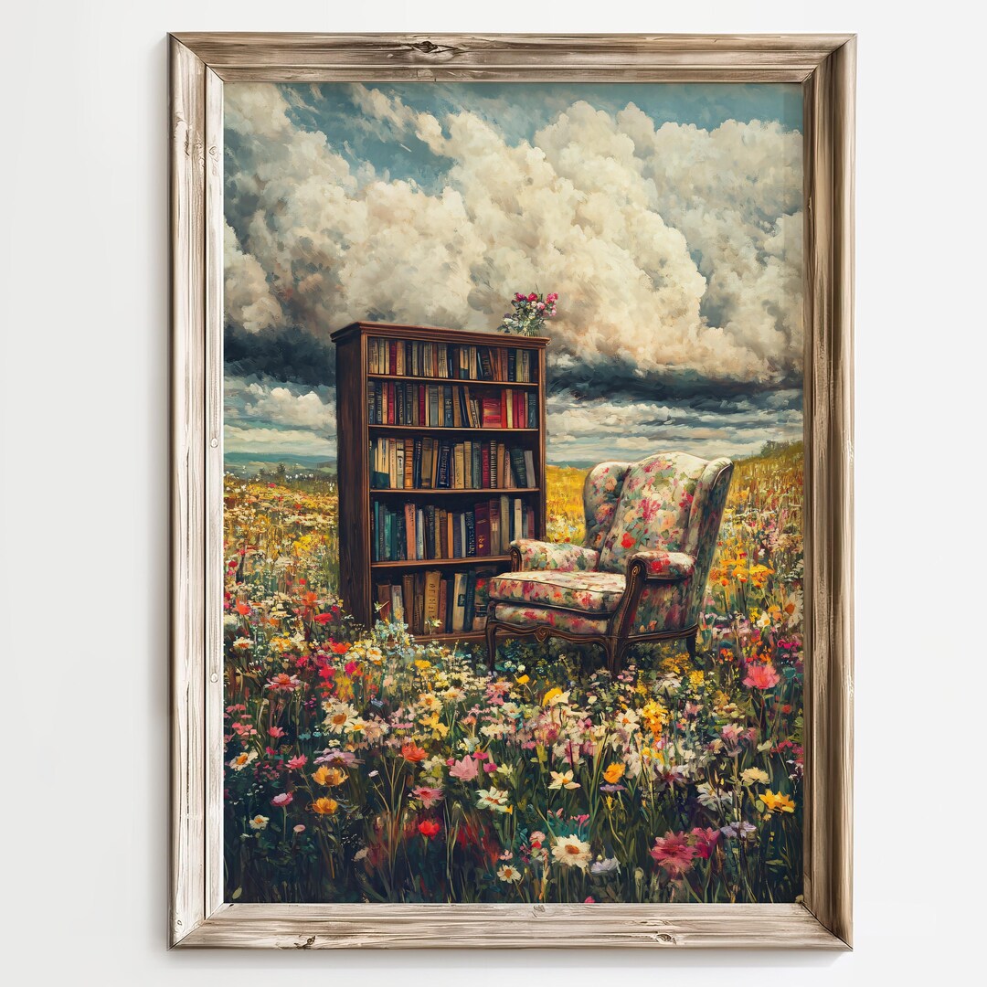 Vintage Library Art Print, Cozy Reading Nook Poster, Book Lover Wall ...