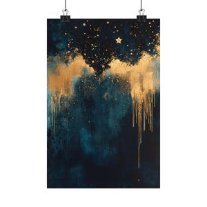 Celestial Wall Art, Abstract Starry Night Painting, Moon and Stars ...