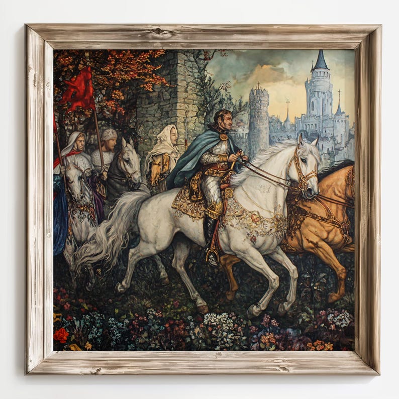 Medieval Knight Procession Matte Poster, Vintage Fantasy Art Print ...